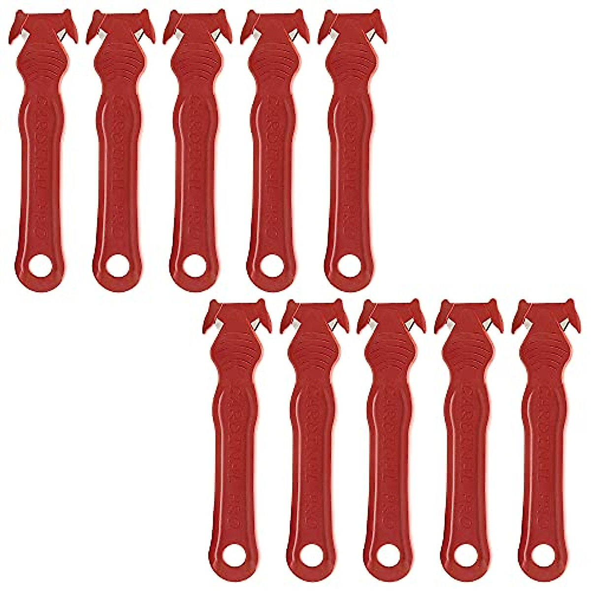 Cardinal Pro Safety Box Cutter Safety Package Opener Safety Box Opener Cut Cardboard Plastic Banding Film Bags Clamshell Cutter Box Cutter with Guard Safety Cutter - Disposable Recyclable (10, Red)