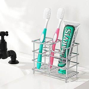 HBlife Small Toothbrush Holder for Bathroom, 5 Slots Silver Stainless Steel Bathroom Accessories Organizer for Small Spaces