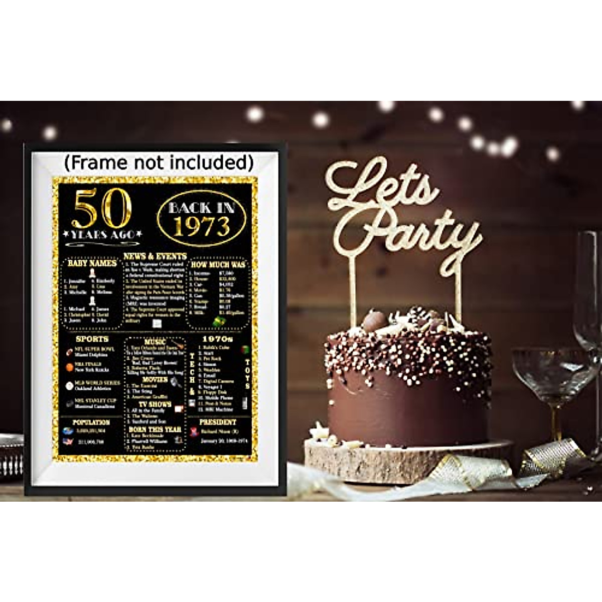 Back In 1973 Party Poster- Large 14x19.5 in Laminated.- Black and Gold - 50th Birthday Gifts, Wedding Anniversary, 1973 Class Reunion, Party Supplies, Party Decorations (1973 50th Gold)