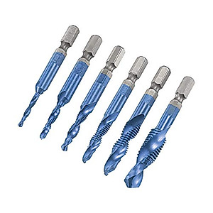 uxcell Combination Drill and Tap Bit Set M3 M4 M5 M6 M8 M10 with 1/4" Hex Shank Bluing High Speed Steel Countersink Bit Spiral Flute Tapping Tool 6pcs