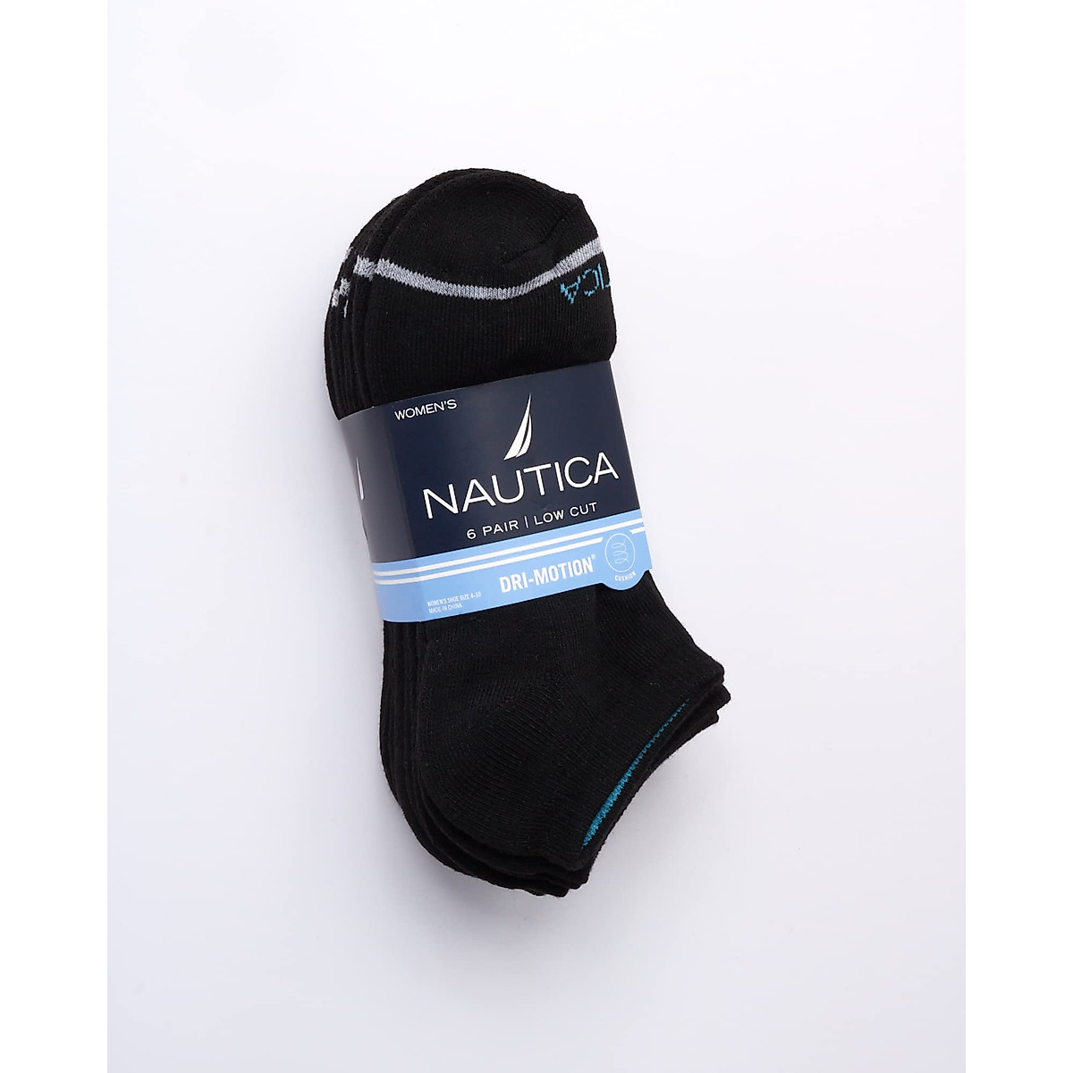 Nautica Women's Low Cut Cushioned Moisture Control Athletic Socks (6 Pack), Size 4-10, Black