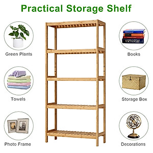 buenotoys Bamboo Corner Shelf, Storage Rack Organizer, Bamboo Shelves Stand for Bathroom Kitchen Living Room Balcony (5-Tier)