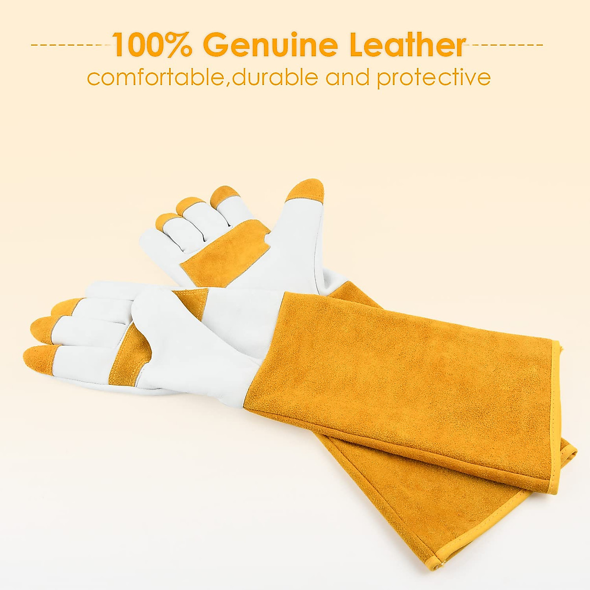 Long Gardening Gloves,Thorn Proof Genuine Leather Work Gloves, Garden Gloves with Long Cowhide Gauntlet to Protect Your Arms Until the Elbow, Working Gloves for Man and Women (Medium, Brown)