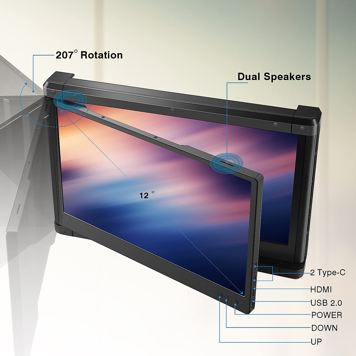JoyReal Triple Monitor for Laptop, 12'' Laptop Screen Extender for 13''-16'' Laptop, FHD 1080P Portable Monitor with USB-C HDMI for Mac Windows Chromebook Surface Smartphone