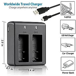 VVHOOY Action Camera Battery Pack 2 Pcs 3.7V 900mAh Rechargeable Li-ion Batteries with USB Charger, Compatible with SJCAM SJ4000 SJ5000/Victure AC700 AC900/AKASO EK7000/Brave 4/APEMAN