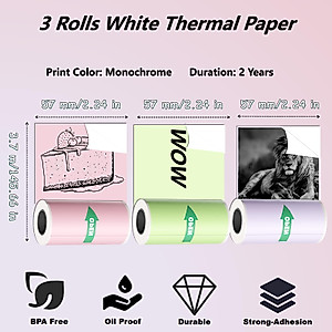 DOLEWA Sticker Printer with 5 Rolls Paper, Mini Portable Sticker Maker Machine Thermal Pocket Printer, Inkless Note Printer, Bluetooth Label Printer for Study, Scrapbook, DIY Journal, Memo, Photos