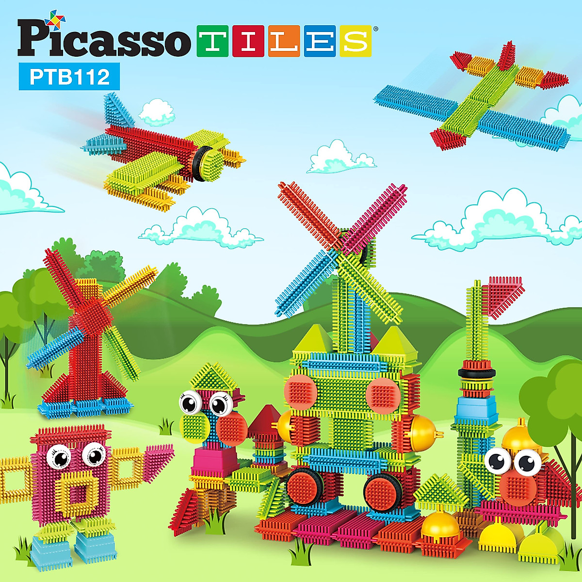 Picasso Toys112pcs Hedgehog Blocks STEM Building Tiles Set Construction Learning Toy Stacking Interlock Block, Creativity Beyond Imagination, Inspirational, Recreational, Educational PTB112