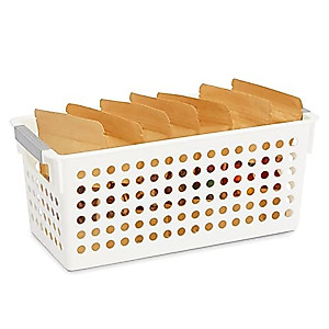 4 Pack White Plastic Baskets for Organizing, Narrow Storage Bins with Gray Handles, Small Nesting Containers for Shelf, Laundry, Office (5 In)