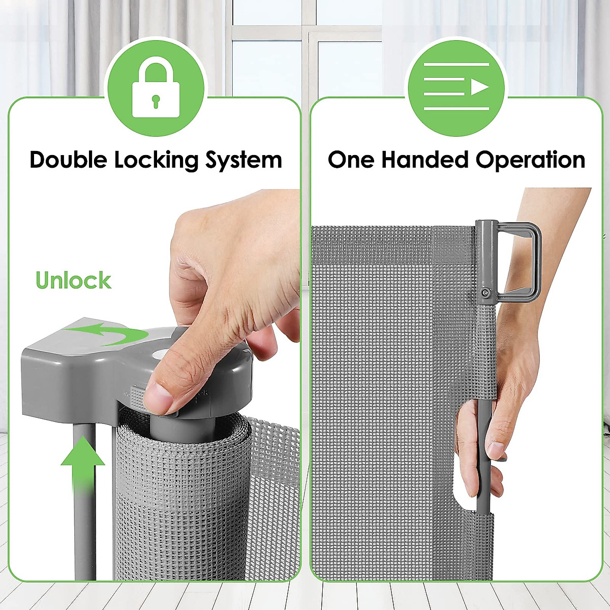 90 Inch Extra Wide Retractable Baby Gate Gates for Doorways Extra Long Baby Gate for Wide Openings Extra Large Dog Gate Indoor Outdoor Pet Gates for Dogs Long Gates for Kids or Pets, Gray