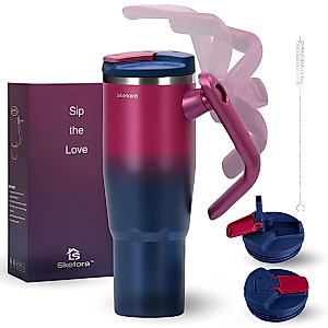 SKETORA 32oz Insulated Tumbler with Rotatable Handle and Flip Straw Lid - Stainless Steel Travel Mug for Hot & Cold Drinks, Twilight Ombre
