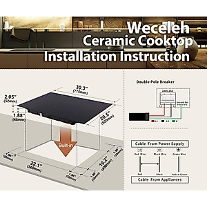 Weceleh Electric Cooktop 30 Inch, Built-in Ceramic Cooktops 6400W, Electric Stove Top with 4 Electric Burners, 9 Heating Level, Kid Safety Lock, Sensor Touch Control, 99Mins Timer, 220-240V (NO PLUG)