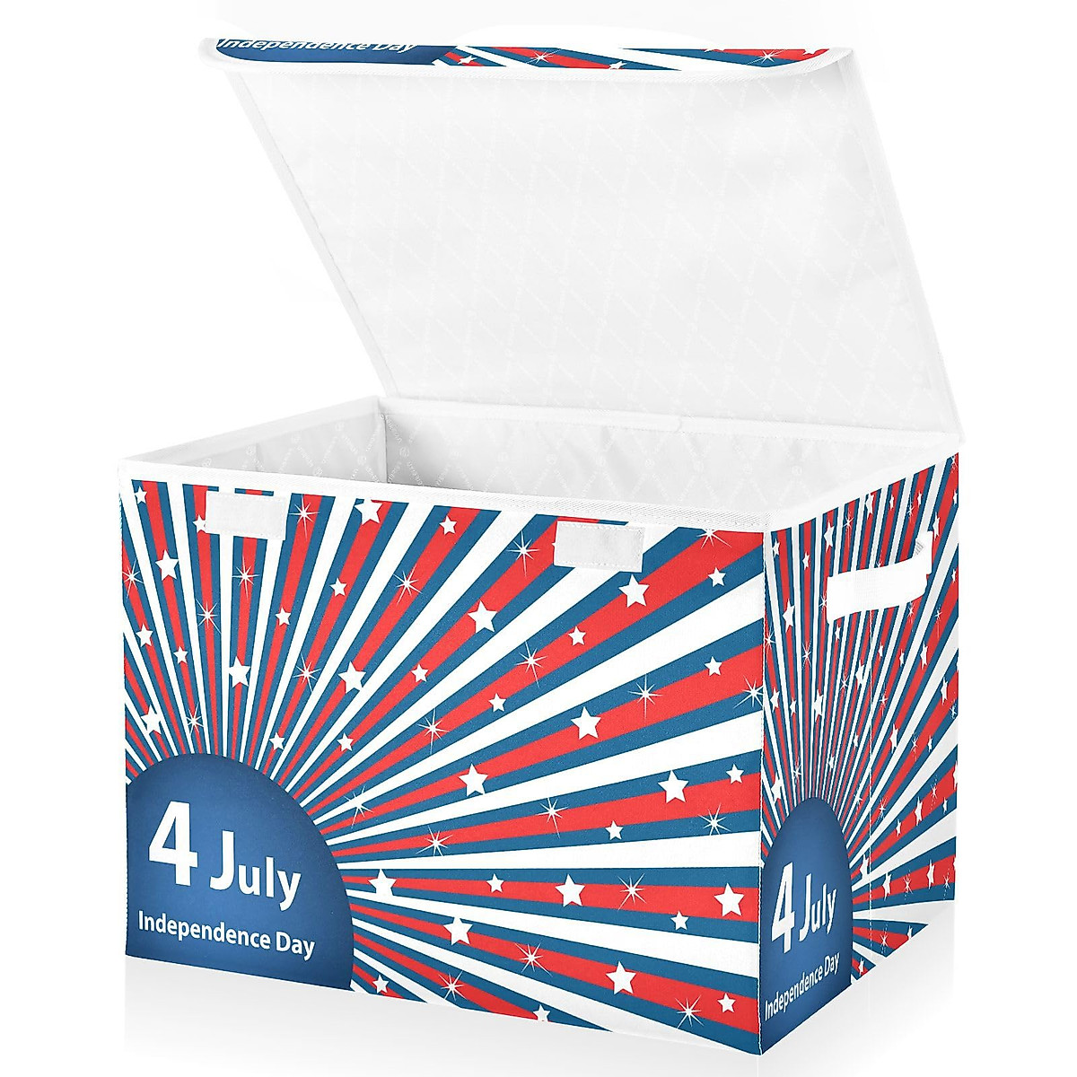 YETTASBIN 4th of July Storage Basket with Lid and Handles, Large Collapsible Fabric Storage Bins Sturdy Storage Organizer for Shelves, Closet, Bedroom, School, Office, Home Decor