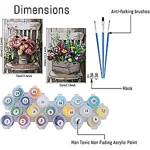 Fuinkqe 2 Pack Paint by Number for Adults Beginners - Flower Adult Paint by Numbers Kits, Flowers Paint by Numbers, Acrylic Paint Painting for Kids Beginner Adults Crafts Gift Decor 12x16inch(30x40cm)