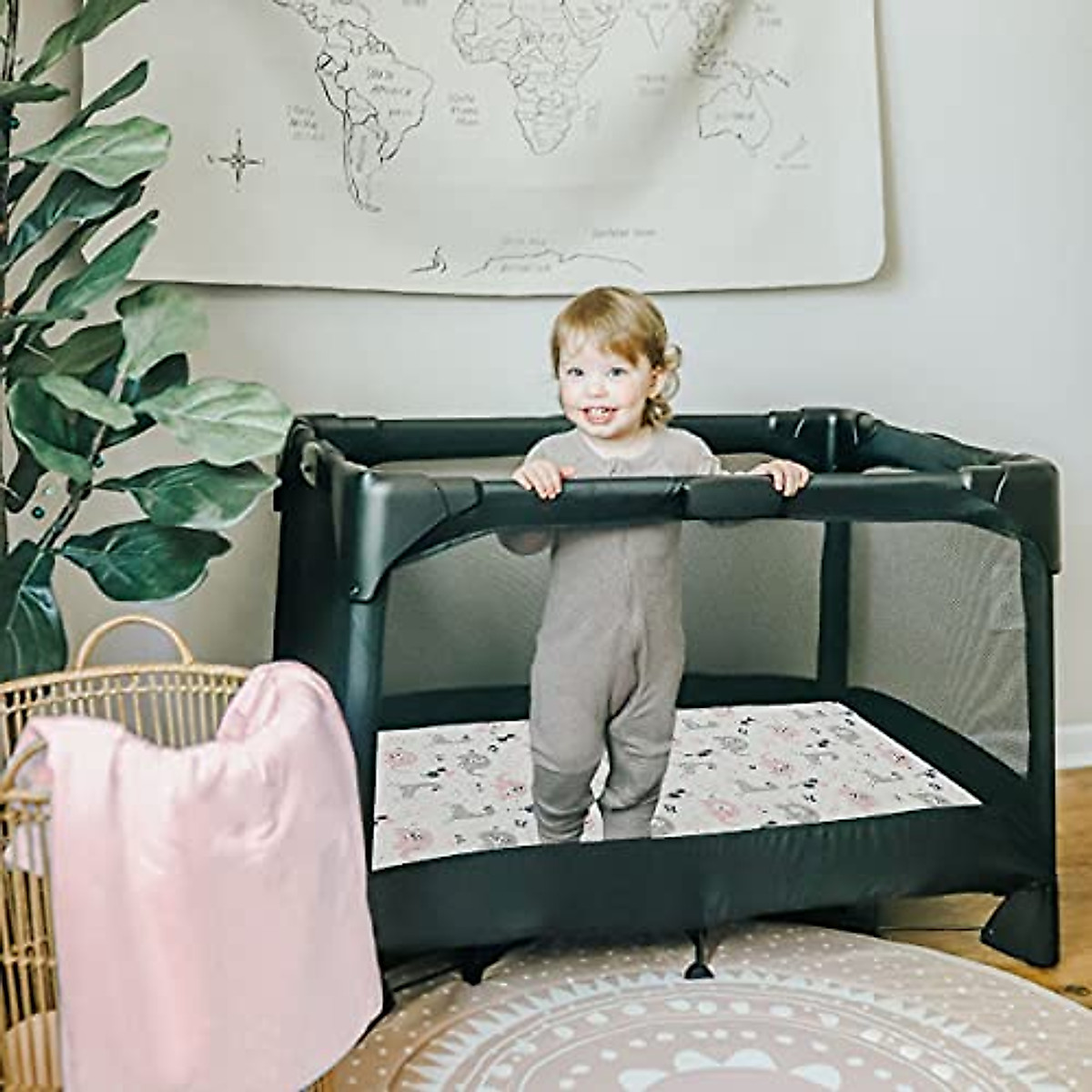 Pack n Play Playard Sheets JERORAY for Girls and Boys,2 Pack Stretchy Ultra Soft Jersey Knit Portable Mini Cribs Playards Sheets, Pink Elephant