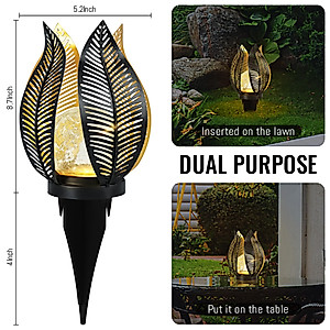 QZGE Solar Garden Lights Waterproof Decorations,Crackle Globe Glass,Metal Palm Leaf Solar Lights for Outdoor Decor On Garden,Patio,Yard,Front Porch,Tabletop Lamp-Perfect Gifts