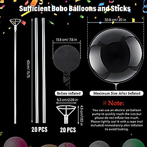 20 Pieces Transparent Bobo Balloons and 20 Pieces Bobo Balloon Sticks Clear Balloon Holder with Cups Bubble Clear Balloon for Birthday Party Wedding Anniversary Indoor and Outdoor Decoration (20 Inch)