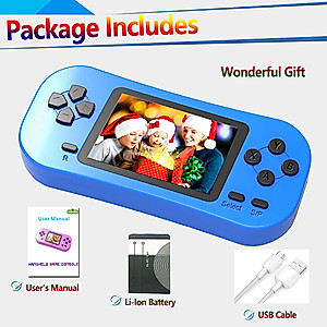 Douddy Kids Retro Handheld Game Console Built in 218 Old School Video Games 2.5'' Display USB Rechargeable 3.5 MM Headphone Jack Arcade Entertain System Children Birthday (Blue)
