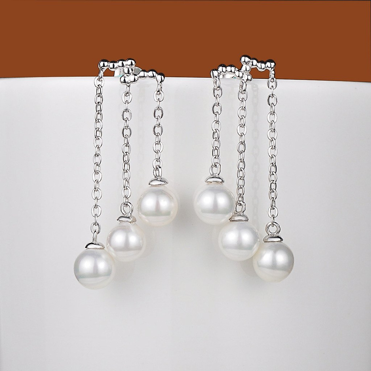 Infinite U Women's Fine 925 Sterling Silver Simulated Pearls Ear Studs Chains Drop Dangle Earrings Silver
