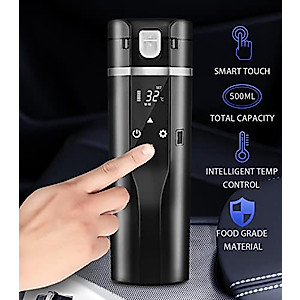 24V/12V Travel Electric Kettle for Car/Truck, 480ml Car Heating Mug with Anti-Spill Lid, Leakproof, 304 Stainless Steel Liner Portable Coffee Tea Cup Up to 100℃ Variable Temp Control Thermos