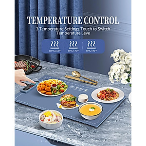 Food Warming Mat, Electric Warming Tray, Portable and Rollable, Premium Silicone Nano-Material, Fast Heating, 3 Temperature Settings & Auto Shut-Off for Buffet, Party, Thawing