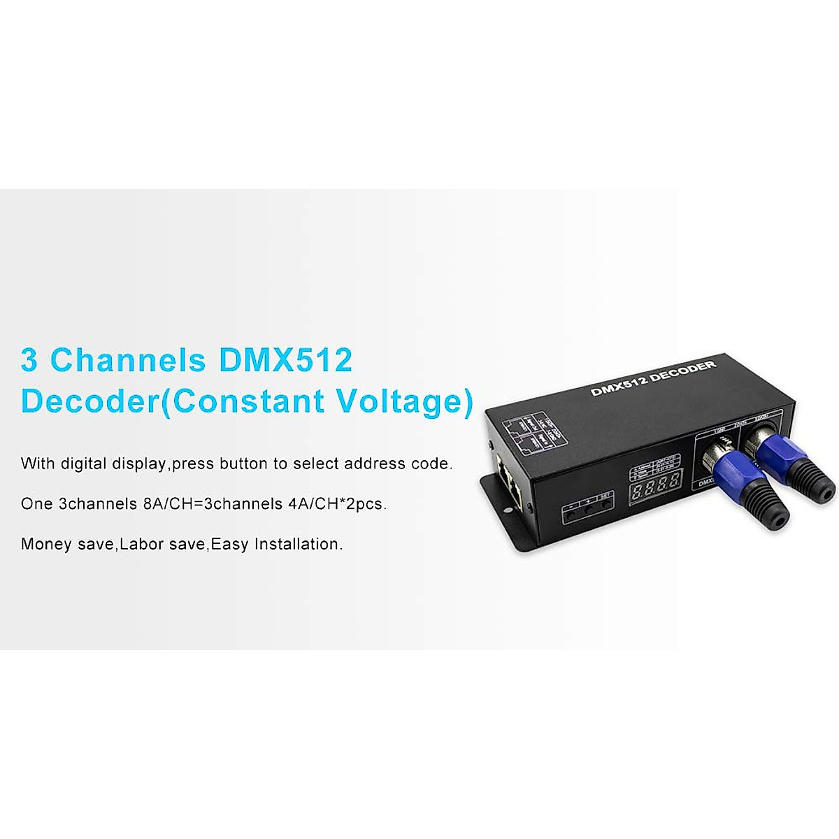 High Power Dmx Led Decoder Controller Led DMX 512 Dimmer Driver DC12V-24V for led rgb strip or lights (3 Channel(with digital display))
