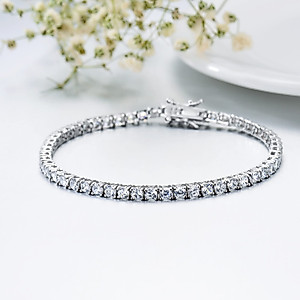 HUKKUN Tennis Bracelet for Women Sterling Silver 7inches 4mm Round Cut Cubic Zirconia Bracelets CZ Bracelet Jewelry Gift for Wife Mother
