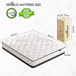 SEMIELO Queen Size Mattress 10 Inch, Memory Foam Hybrid Mattress Cool Sleep/Medium Firm/CertiPUR-US Certified, Pressure Relieving Bed Mattress in a Box with Individually Wrapped Coils