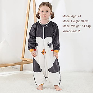 MICHLEY Baby Sleeping Bag Sack Long Sleeve with Feet Winter Swaddle Wearable Blanket for Boys Girls,Penguin,1-3Years