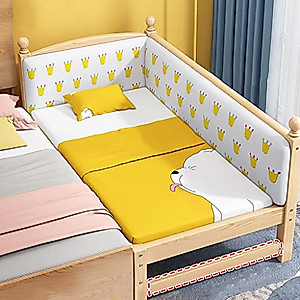 Wooden Widen Splicing Bed, Solid Pine Wooden Bed Frame, Bedroom Furniture for Adults, Kids, Teenagers, with Mattress + Bed Surround (Color : Style 1, Size : 200x60x40cm)