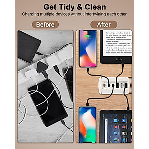 60W USB-C Charging Station for Multiple Devices, Universal 20W USB-C & 18W USB Charging Hub, Smart IC Identification Technology Charging Tower for iPhone iPad Tablets Smartphones, Home Office Use