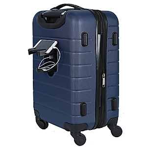 Wrangler Smart Luggage Cup Holder and USB Port, Navy Blue, 3 Piece Set