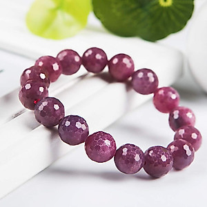 12mm Natural Red Ruby Gemstone Stretch Cut Faceted Round Beads Women Men Bracelet AAAAA
