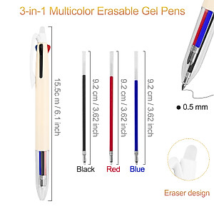 6 PCS 3-in-1 Multicolor Erasable Gel Pens, Erasable Multicolor Ballpoint Pen for Make Mistakes Disappear,0.5mm Ink Gel Pens Quick-drying Rolling Ball Pens with Eraser,3-Color Retractable Erasable Pens