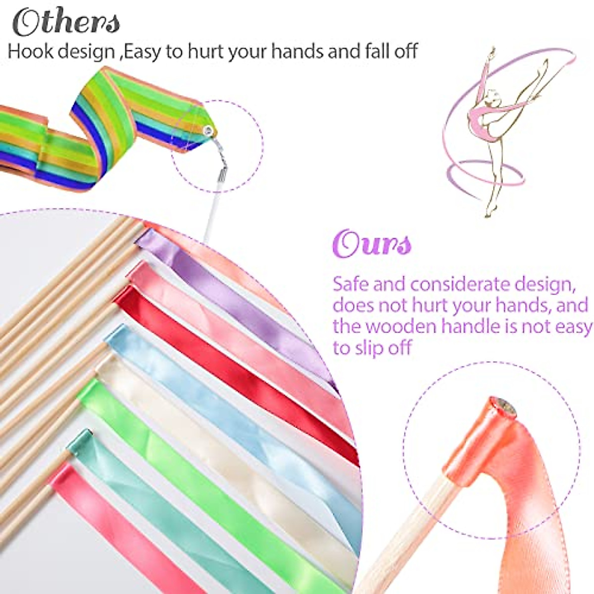 30 Pack Ribbons Dance Streamers 6.6 Feet Long Ribbon Dancer Wand for Kids Rhythmic Gymnastics Ribbon Silks Rainbow Streamer Toys Party Favors for Talent Shows Artistic Dance(Colorful,0.6 Inch)