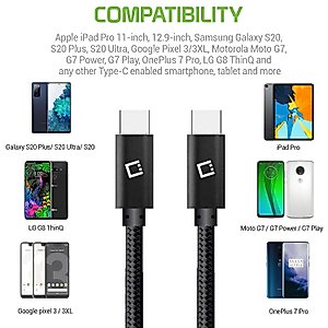 Dual USB-C/PD 60W Fast Charging Cord Compatible with OnePlus Nord N20 5G Plus 5Gbps Data Transfer for Power Delivery Hi Capacity Charging (White)