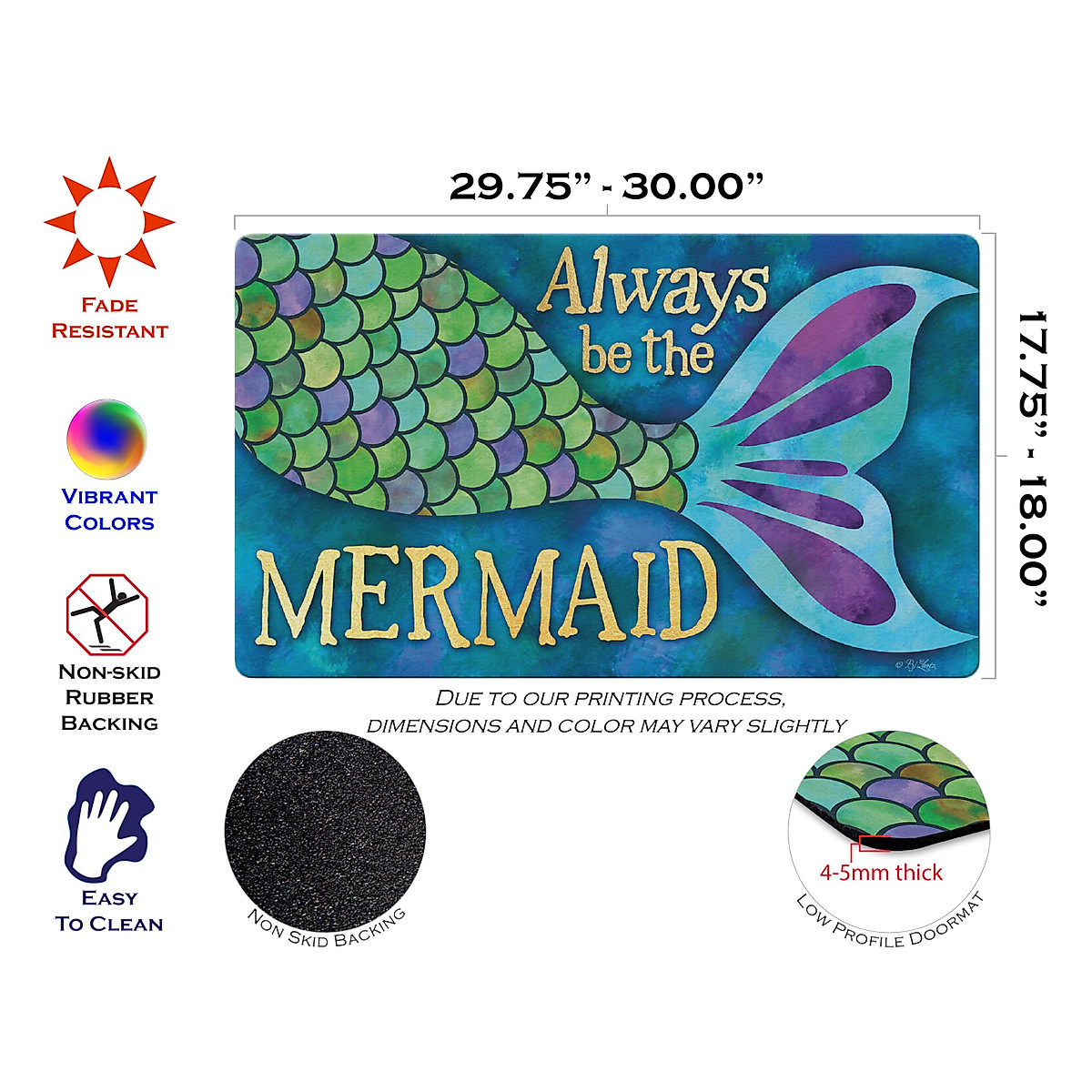 Toland Home Garden 800501 Mermaid Tail Funny Door Mat 18x30 Inch Outdoor Doormat for Entryway Indoor Entrance