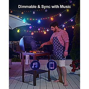 Flacchi 50Ft RGBw Smart String Lights Outdoor with Rope Fairy, Bluetooth APP & Remote Control, Color Changing Dimmable G40 Patio Lights for Balcony, Backyard, Party, Bistro, Holidays