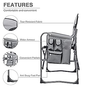 EVER ADVANCED Lightweight Folding Directors Chairs Outdoor, Aluminum Camping Chair with Side Table and Storage Pouch, Heavy Duty Supports 350LBS (Grey/Black)