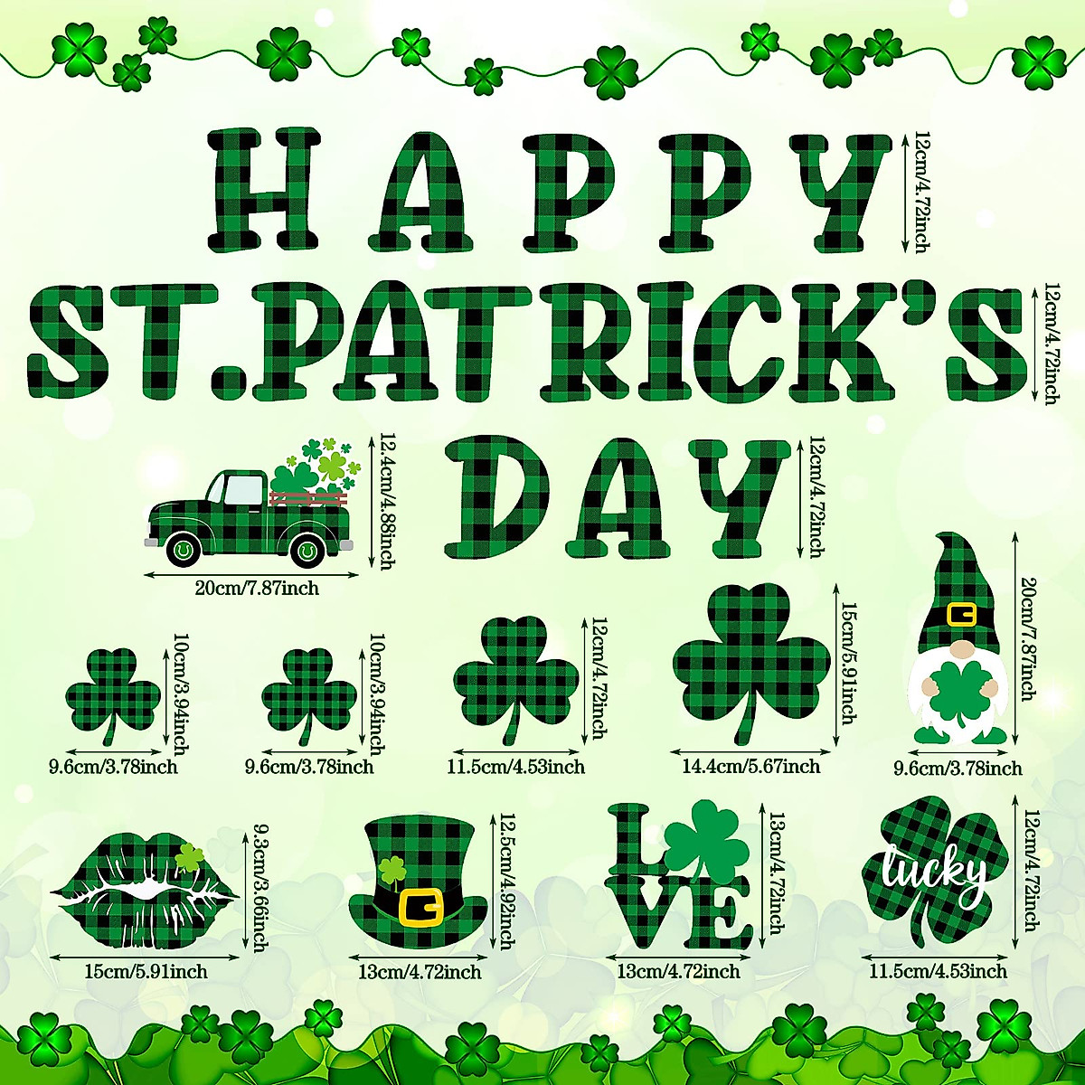 30 Pcs St Patrick's Day Garage Door Decoration Refrigerator Car Magnets Sticker Magnetic Garage Door Magnets Holiday Magnets Plaid Shamrock Magnets for Anniversary Wedding Decor Party Supplies