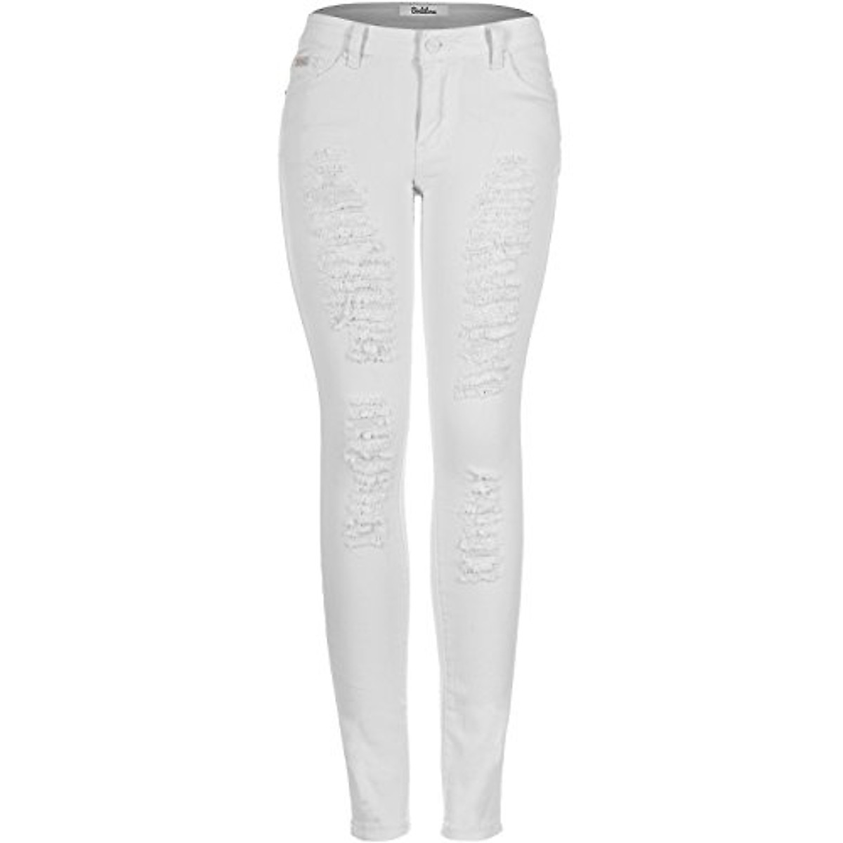 BodiLove Women's Stretchy 5 Pocket Destroyed White Skinny Jeans Back to School Junior Clothing Apparel White 9