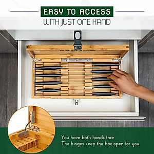 Bamboo Kitchen Knife Holder Lock Box - Knife Drawer Organizer Lockable Storage Box with Lock and Key to Keep Kids Safe from Sharp Knives. Multi Purpose Safe Box (Knives Not Included) (Extra Large)