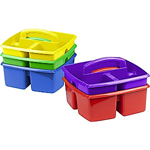 Storex Classroom Craft Caddy, 3 Compartment Plastic Organizer with Carry Handle, Assorted Colors, 9.25 x 5.25 x 9.25 Inch, Case of Six 5-Packs (00941U06C)