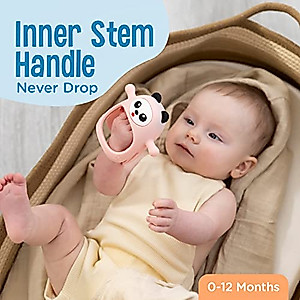 Teethers for Babies 0-6 Months - Panda Never Drop Teething Mittens - Nipple Like Baby Teether & Infant Toy - Teething Toys for Babies 6-12 Months Motor Skill, Gum & Teeth Development (Pink)