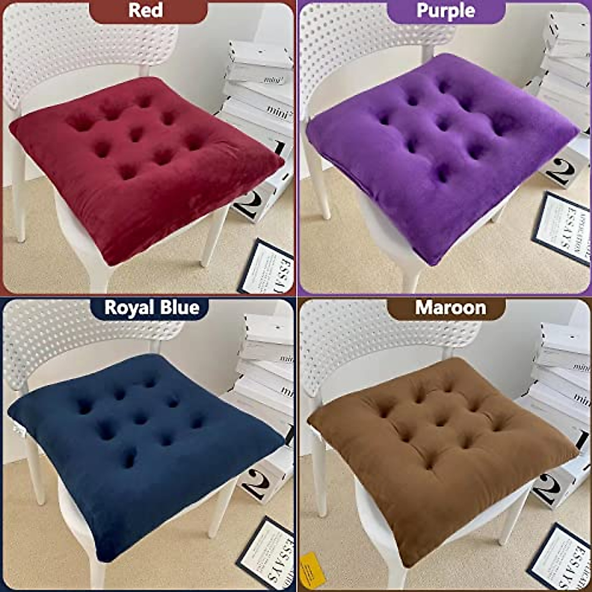 Kitchen Chair Cushions Set of 4 with Ties, Dining Chair Cushions Non Slip, Chair Pads for Dining Chairs Memory Foam, Double-Sides Chair Cushion for Dining Chairs Indoor Outdoor Yellow