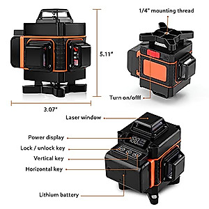 16 Lines Laser Level with Target Plate, Elikliv 4d 360 Self-Leveling Laser Level, Green Beam Laser Level Horizontal Vertical with 2 Rechargeable Battery for Home Improvement Layout Work