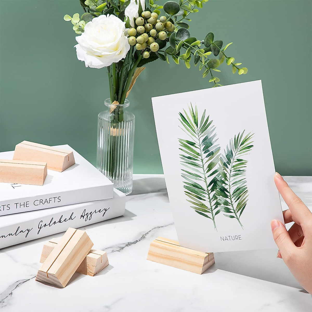 12 Pieces Wood Place Card Holders Trapezoidal Wooden Table Number Holder Sign Support Stands for Name Card for Wedding Retail Shop Birthday Party Events Home Decoration (0.06 Inches)