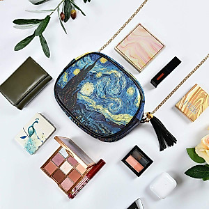 ALAZA PU Leather Small Crossbody Bag Purse Wallet Starry Night Sky Van Gogh Cell Phone Bags with Adjustable Chain Strap & Multi Pocket