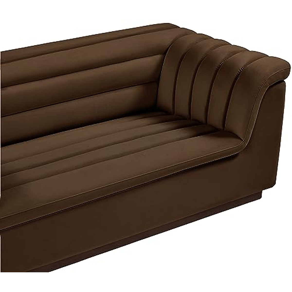 Meridian Furniture 192Brown-S Cascade Collection Modern | Contemporary Velvet Upholstered Sofa with Soft Brown Velvet Fabric, Deep Channel Tufting, Curved Arms, 94" W x 34" D x 28" H, Brown