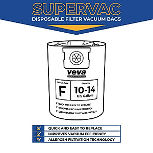 VEVA 15 Pack Premium Vacuum Filter Bags Type F 9066200 Work with Shop Vac 10-14 Gallon Vacuum, Part # SV Shopvac Shop-Vac 90662