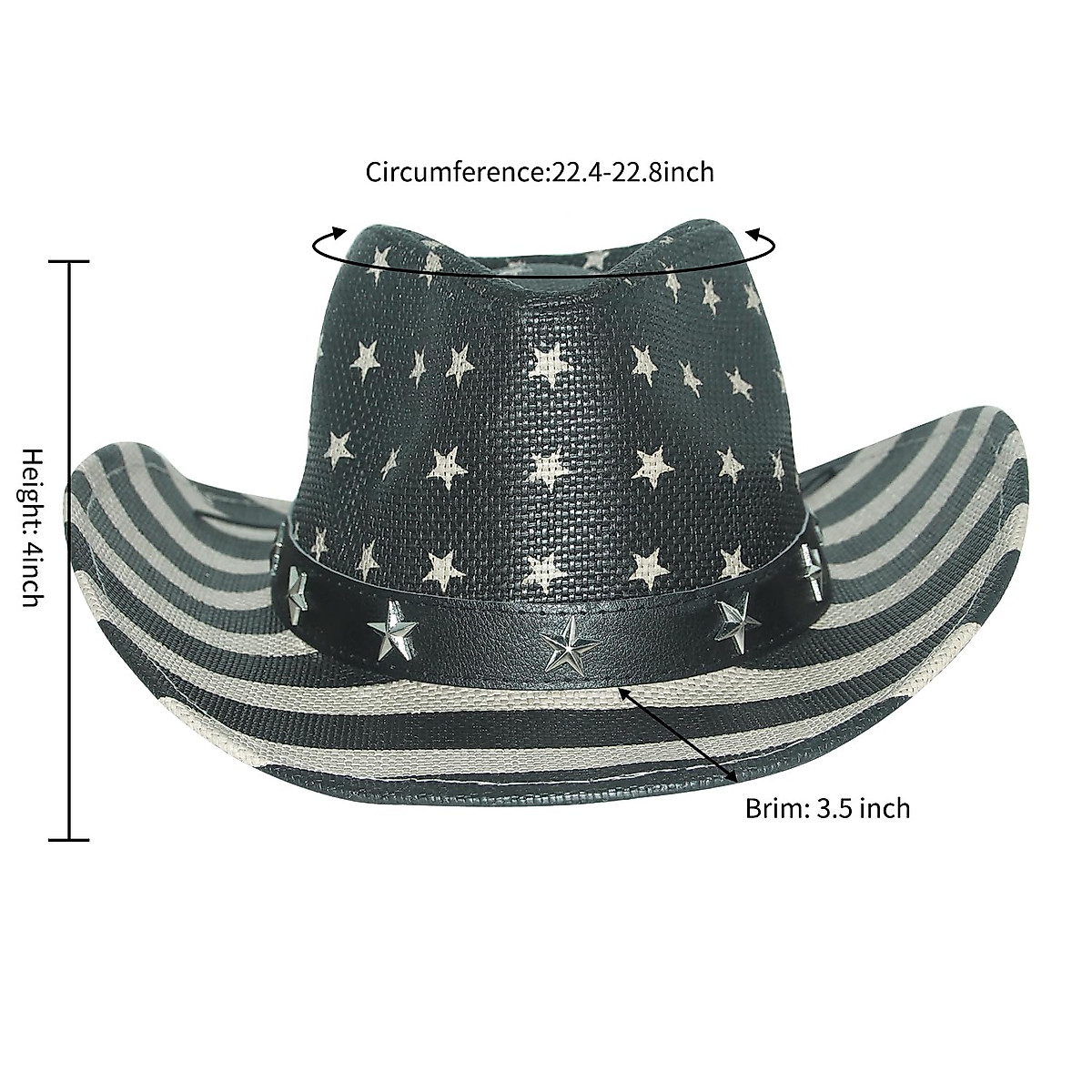 Vamuss Vintage USA American Flag Cowboy Hat w/Western Shape-It Brim (Black-Grey)